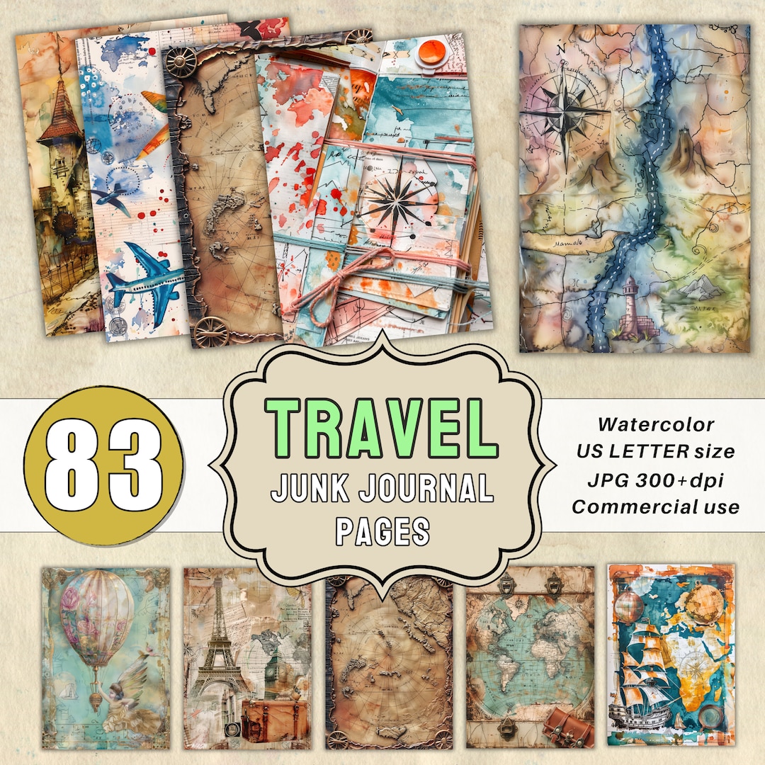Junk Journal Pages Watercolor Travel Junk Journal Printables Vintage ...