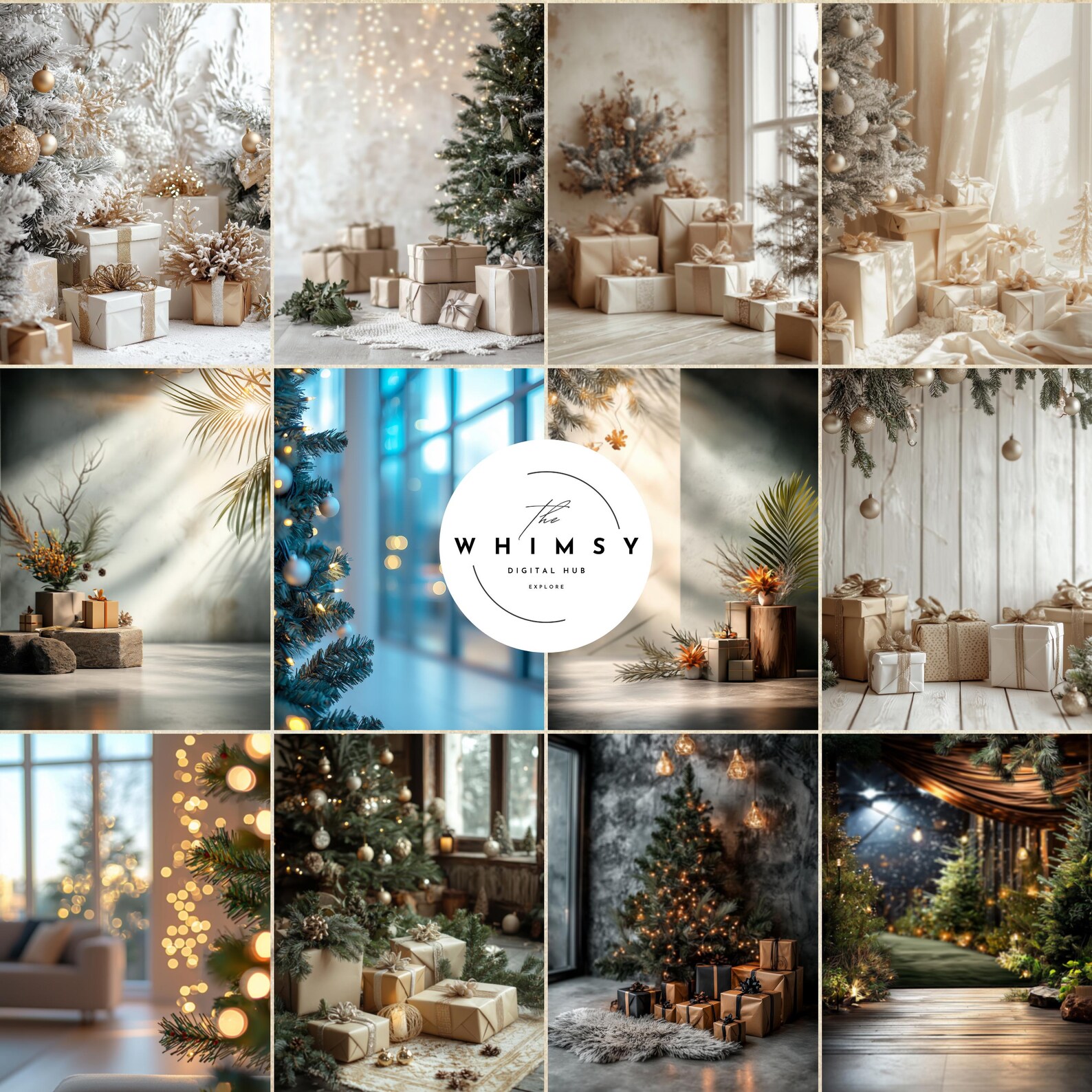 146 Christmas Digital Backdrops: Festive Holiday Photo Overlays (JPG ...
