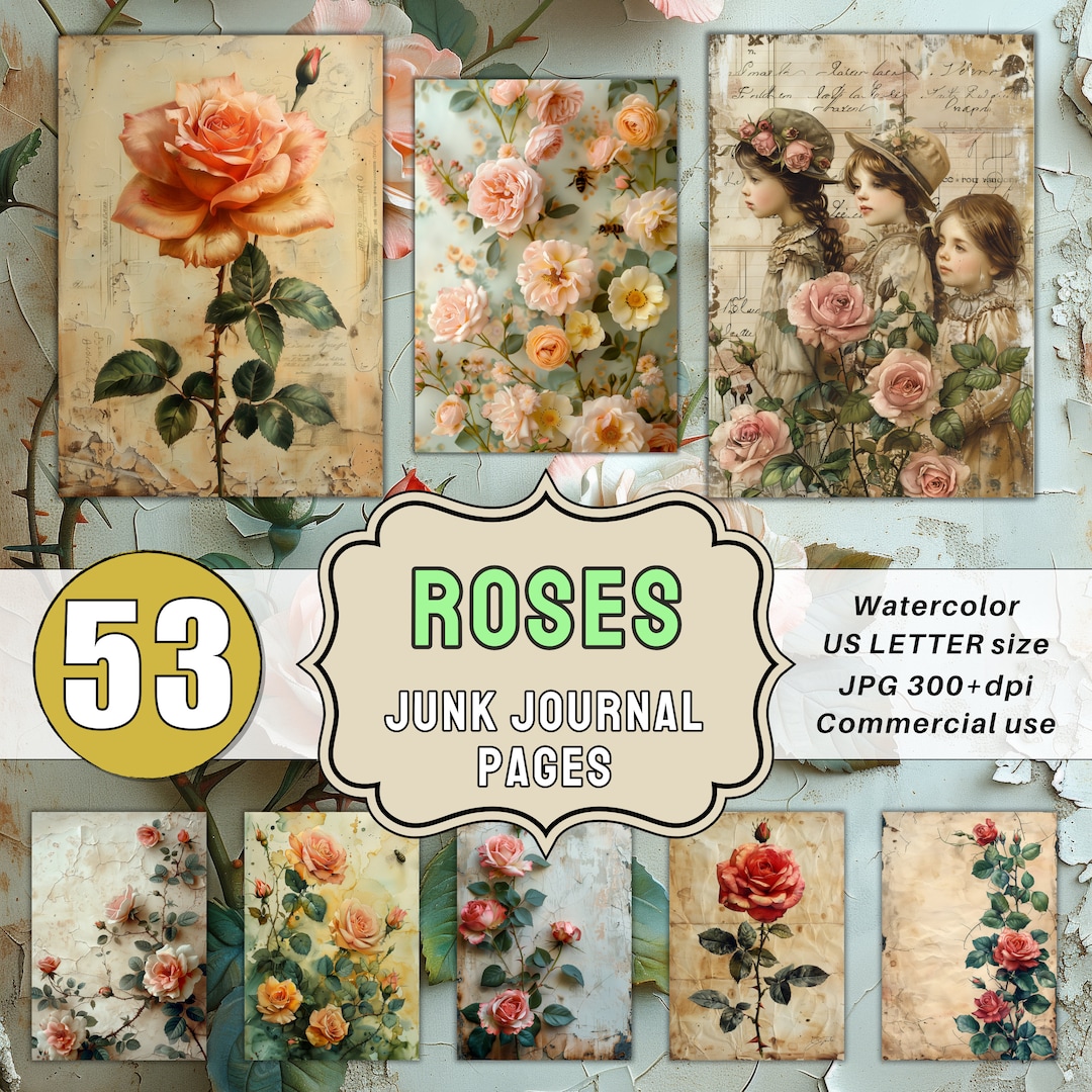 Pink Roses Junk Journal Pages Vintage Roses Junk Journal Printables ...