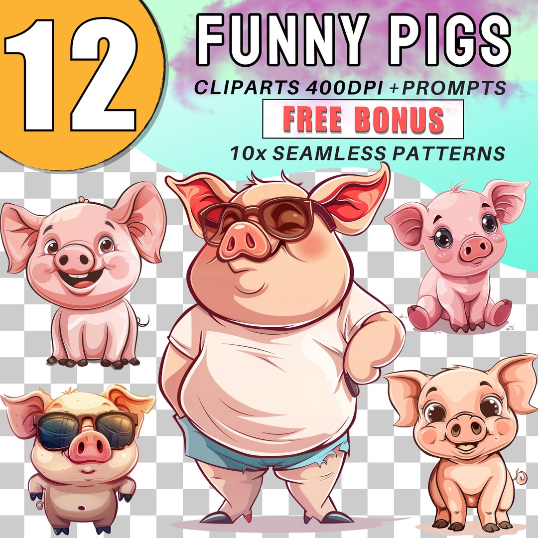 Funny Pigs Clipart PNG Bundle Pig PNG Cute Caricature Pig Graphics ...