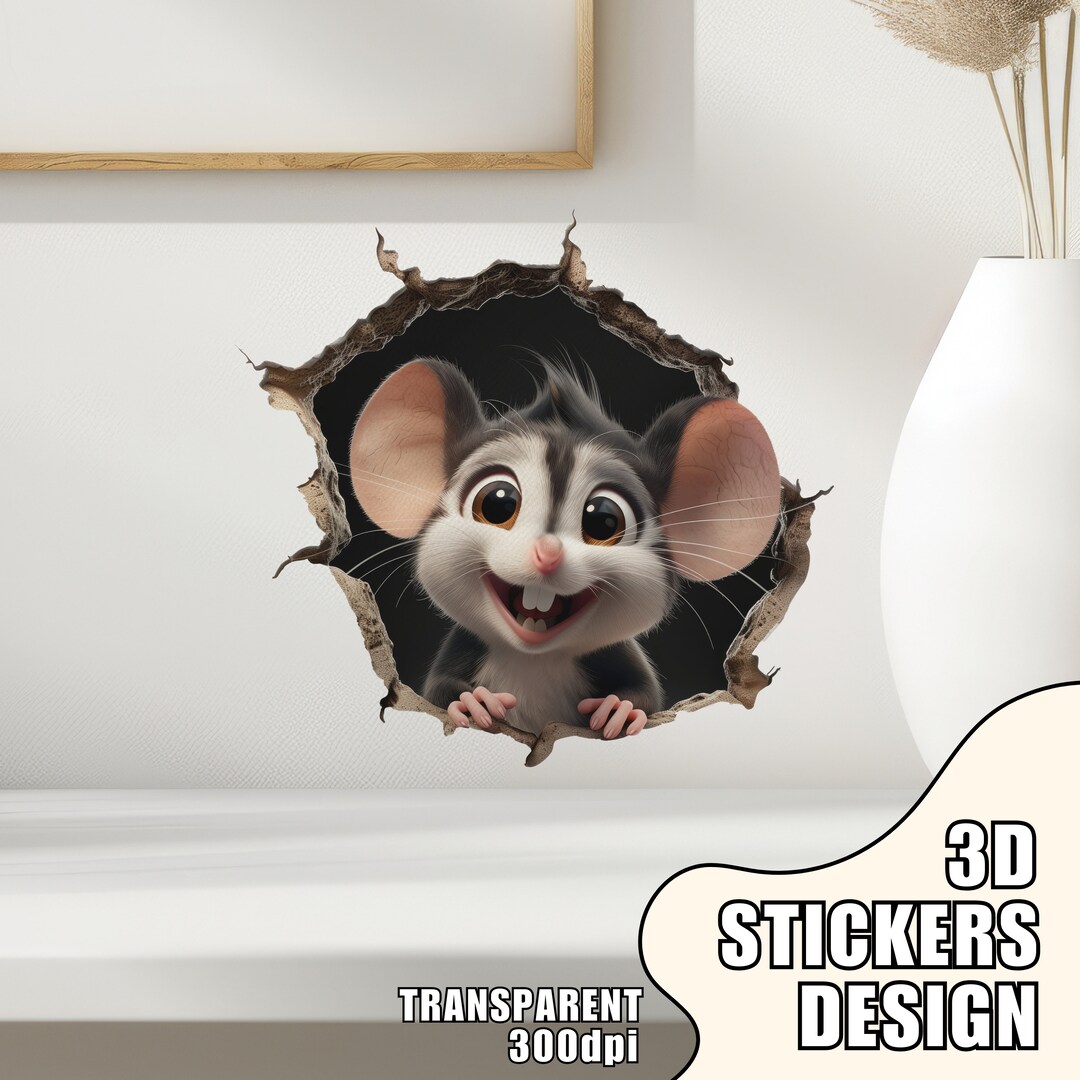 3D Mouse Hole Wall Decal: Reading Mouse Design Bundle (PNG) - Etsy