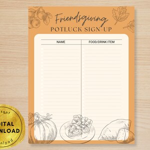 Printable Friendsgiving Potluck Sign up Sheet Friendsgiving - Etsy