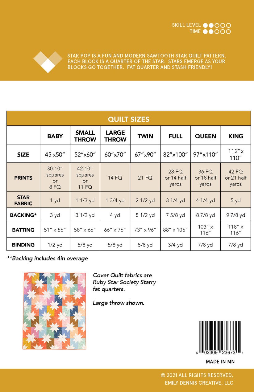 Star Pop Quilt Pattern by Emily Dennis of Quilty Love- PAPER Pattern ...