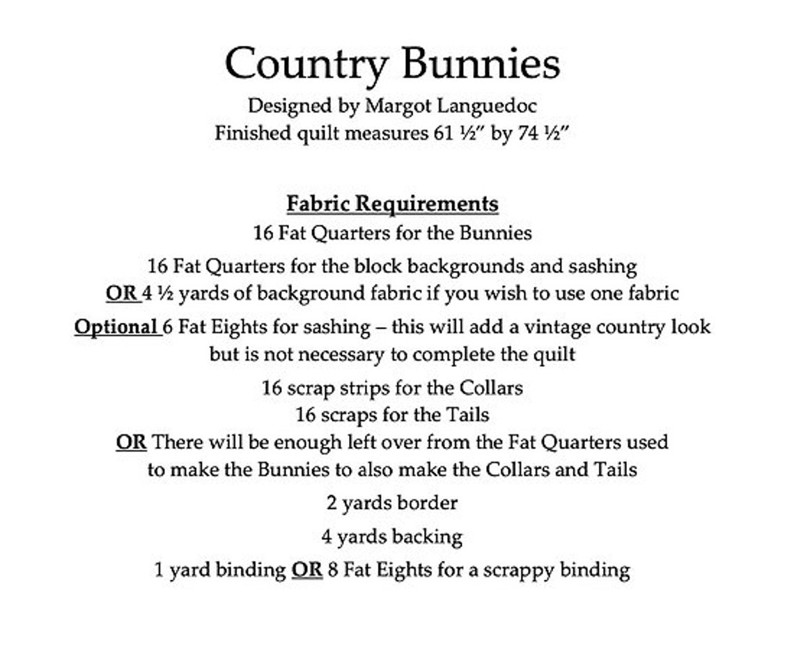 Country Bunnies Quilt Pattern by the Pattern Basket - PAPER Pattern ...