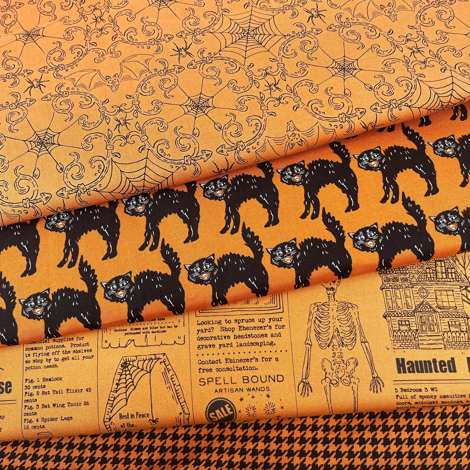 Home Sweet Haunt Spider Webs Pumpkin Orange White Halloween Fall Cotton ...