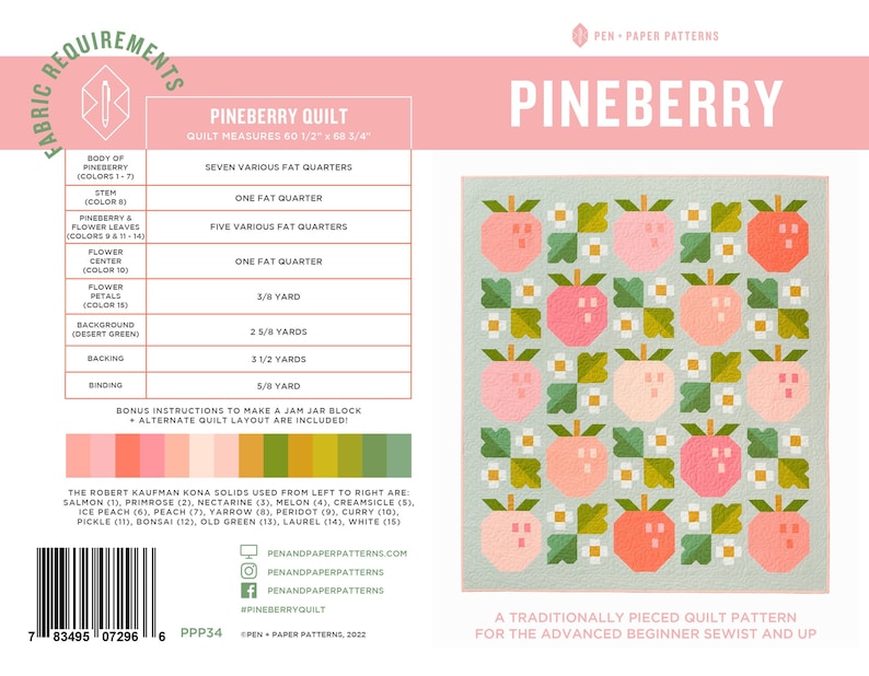 Pineberry Quilt Pattern by Pen + Paper Patterns - PAPER Pattern, Modern ...