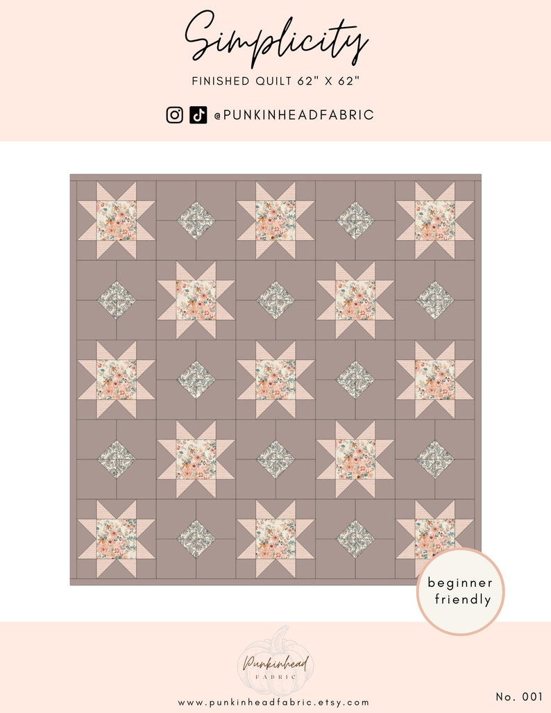 Simplicity Quilt Pattern by Punkinhead Fabric - PDF Pattern, Beginner ...