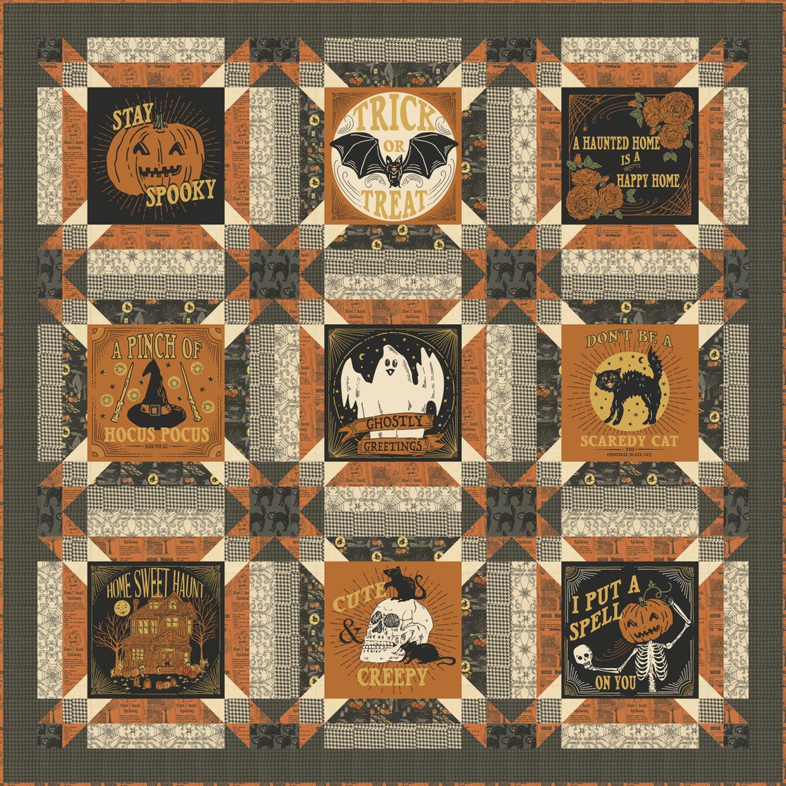 Home Sweet Haunt Spider Webs Pumpkin Orange White Halloween Fall Cotton ...