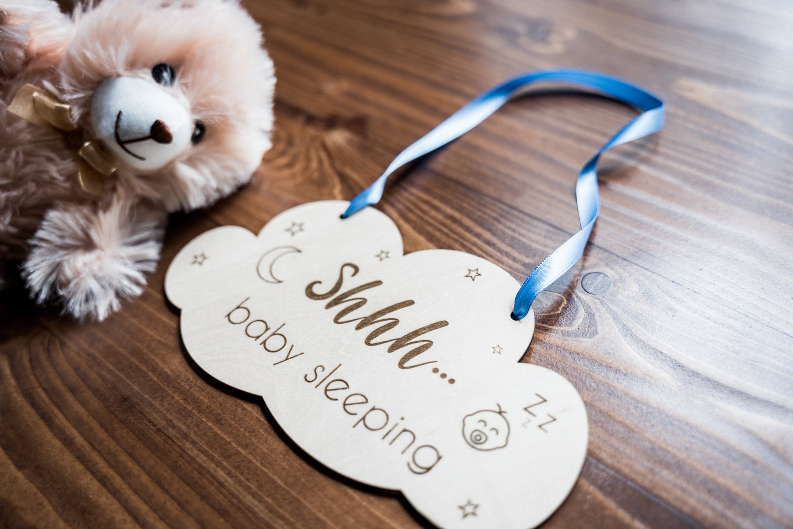 Baby Sleeping Sign: Cloud Nursery Decor Engraved Wood - Etsy