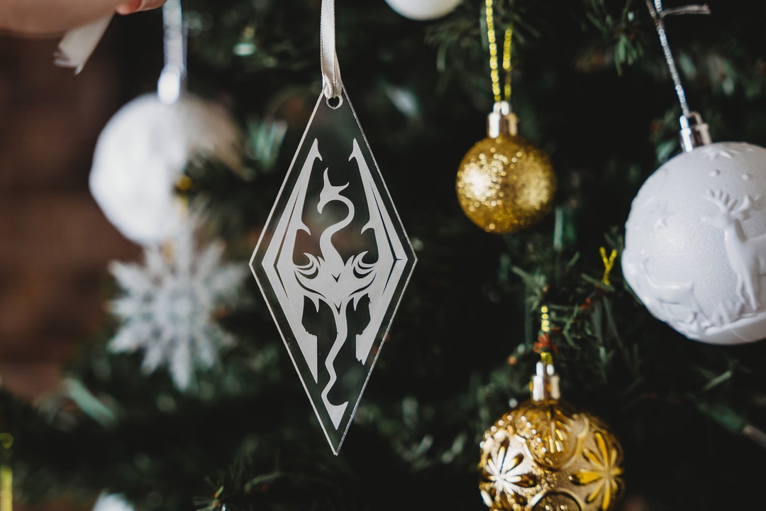 Skyrim Dragon Christmas Ornament: Elder Scrolls Engraved Acrylic Gamer ...