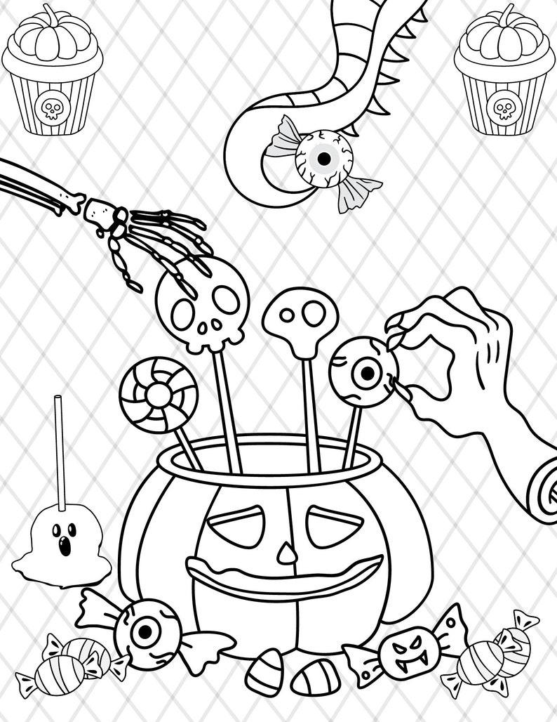 Halloween Grab Bag Coloring Pages 5 Fun to Color Designs - Etsy