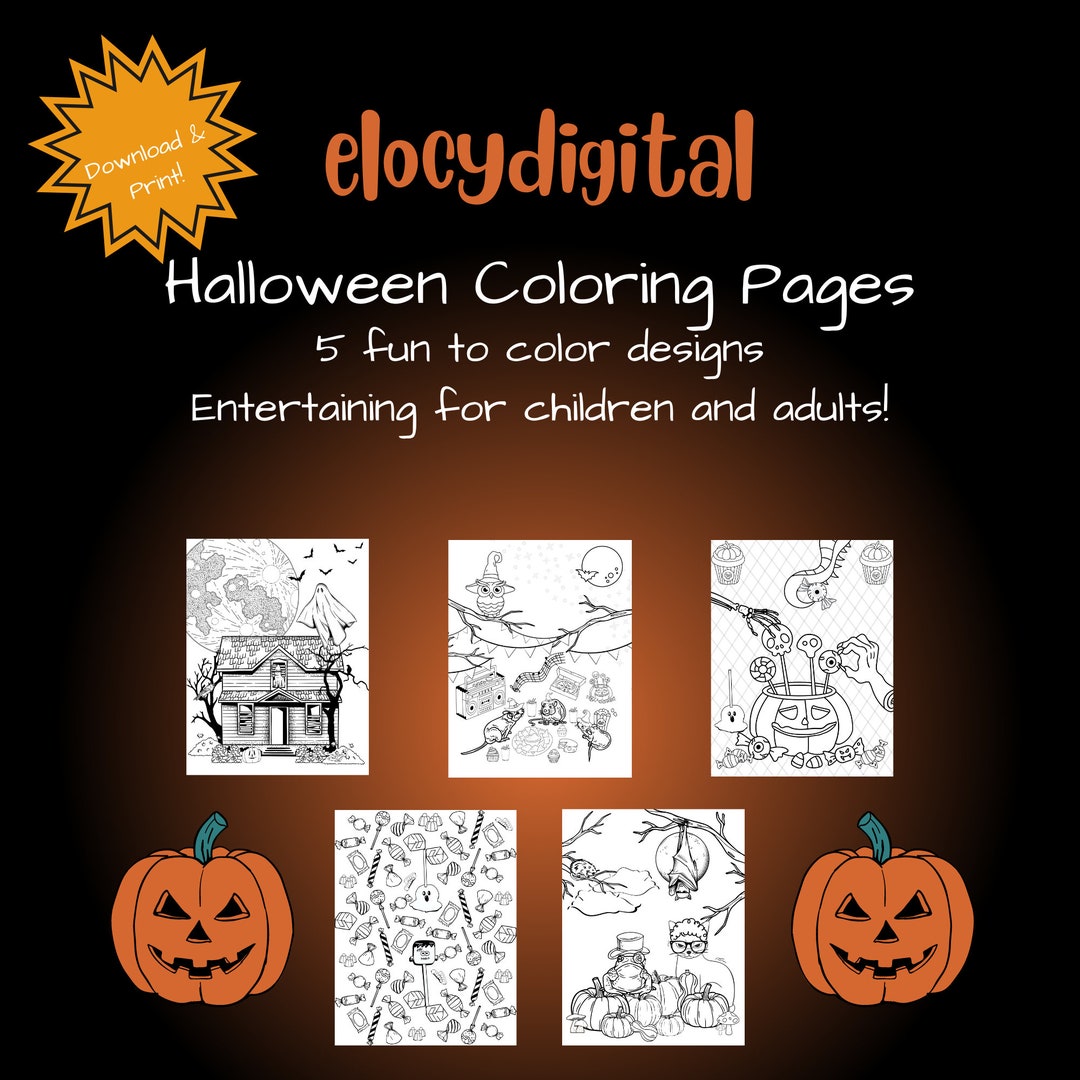 Halloween Grab Bag Coloring Pages 5 Fun to Color Designs - Etsy
