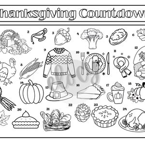 Thanksgiving Countdown Calendar Coloring Page Cute Cartoons - Etsy