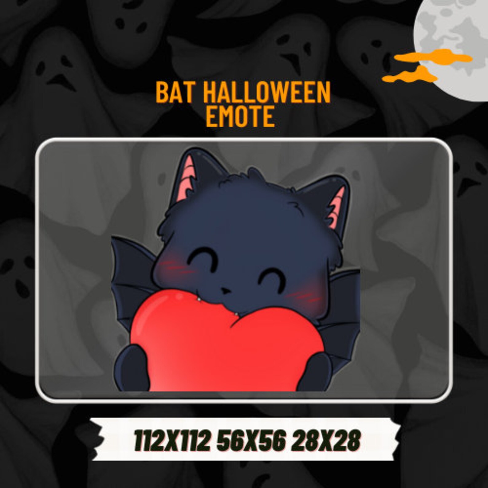 Cute Heart Bat Emote Halloween Emotes Bat Emote for Twitch Streamers ...