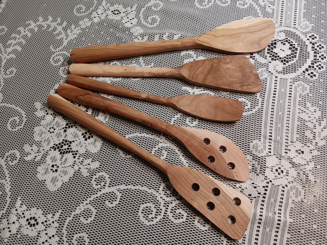 Set of Five Personalized Wooden Kitchen Utensils Made From Cherry Wood ...