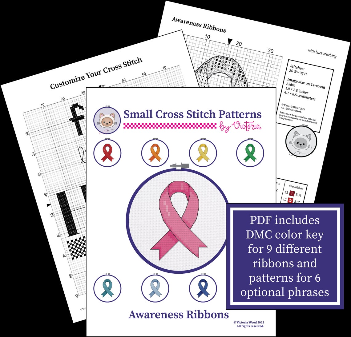 Awareness Ribbons Cross Stitch Patterns: Cancer, Stroke, Heart (PDF ...