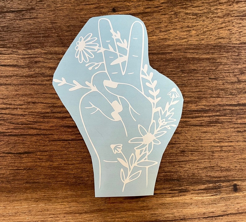 Boho Floral Peace Sign Hand Vinyl Decal, Flower Hand Laptop Sticker ...