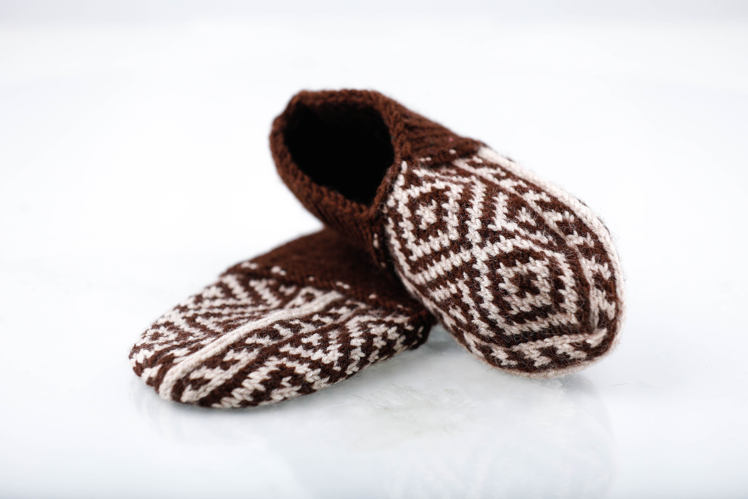 Men's US 6-13 Slippers/ Brown and Cream Color/ Slipper Socks With Suede ...