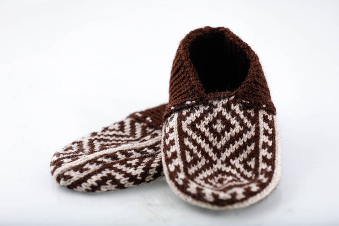 Men's US 6-13 Slippers/ Brown and Cream Color/ Slipper Socks With Suede ...