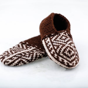 Men's US 6-13 Slippers/ Brown and Cream Color/ Slipper Socks With Suede ...