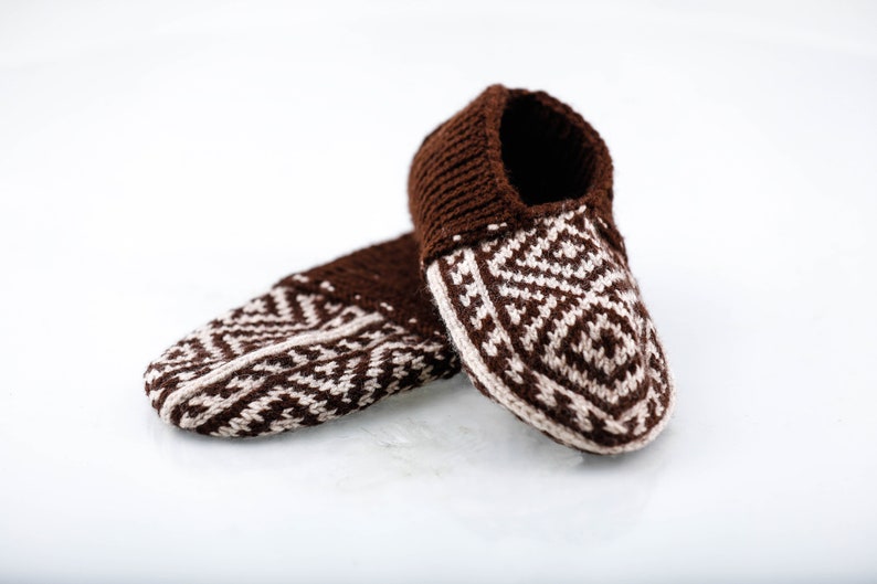 Men's US 6-13 Slippers/ Brown and Cream Color/ Slipper Socks With Suede ...