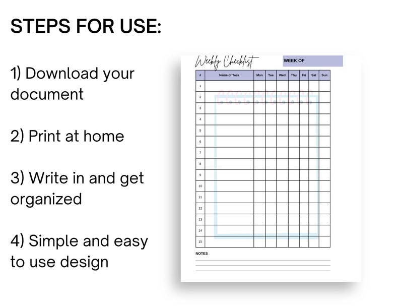 Printable Weekly Checklist - Etsy