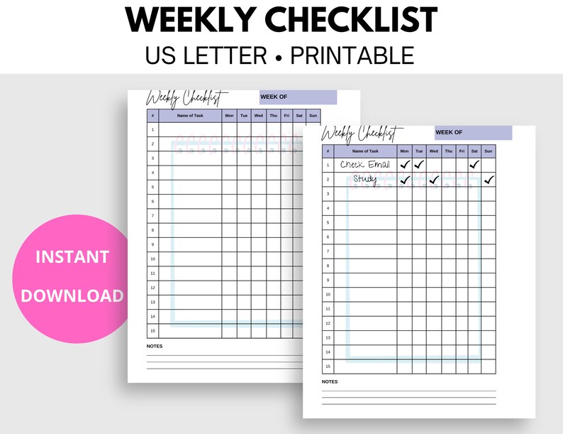 Printable Weekly Checklist - Etsy