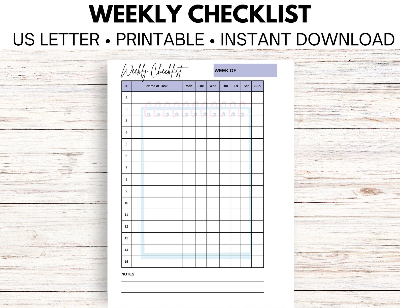 Printable Weekly Checklist - Etsy