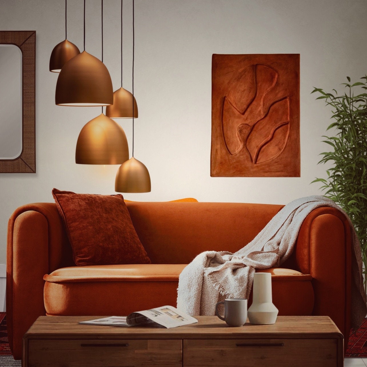 Textured Wall Art Terracotta Abstract Art Terracotta Canvas Wall Art ...