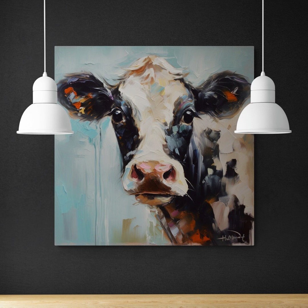 Hand-painted Cow Print on Canvas Cow Painting Print Art - Etsy