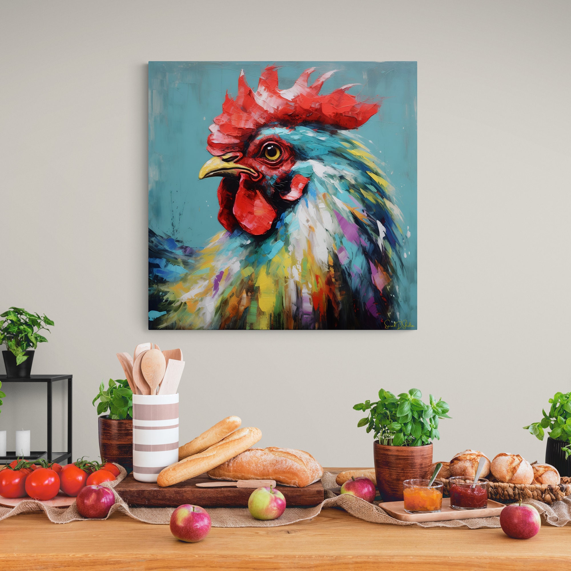 Hand Painted Rooster Print on Canvas Farmhouse Wall Art Ranch Home ...