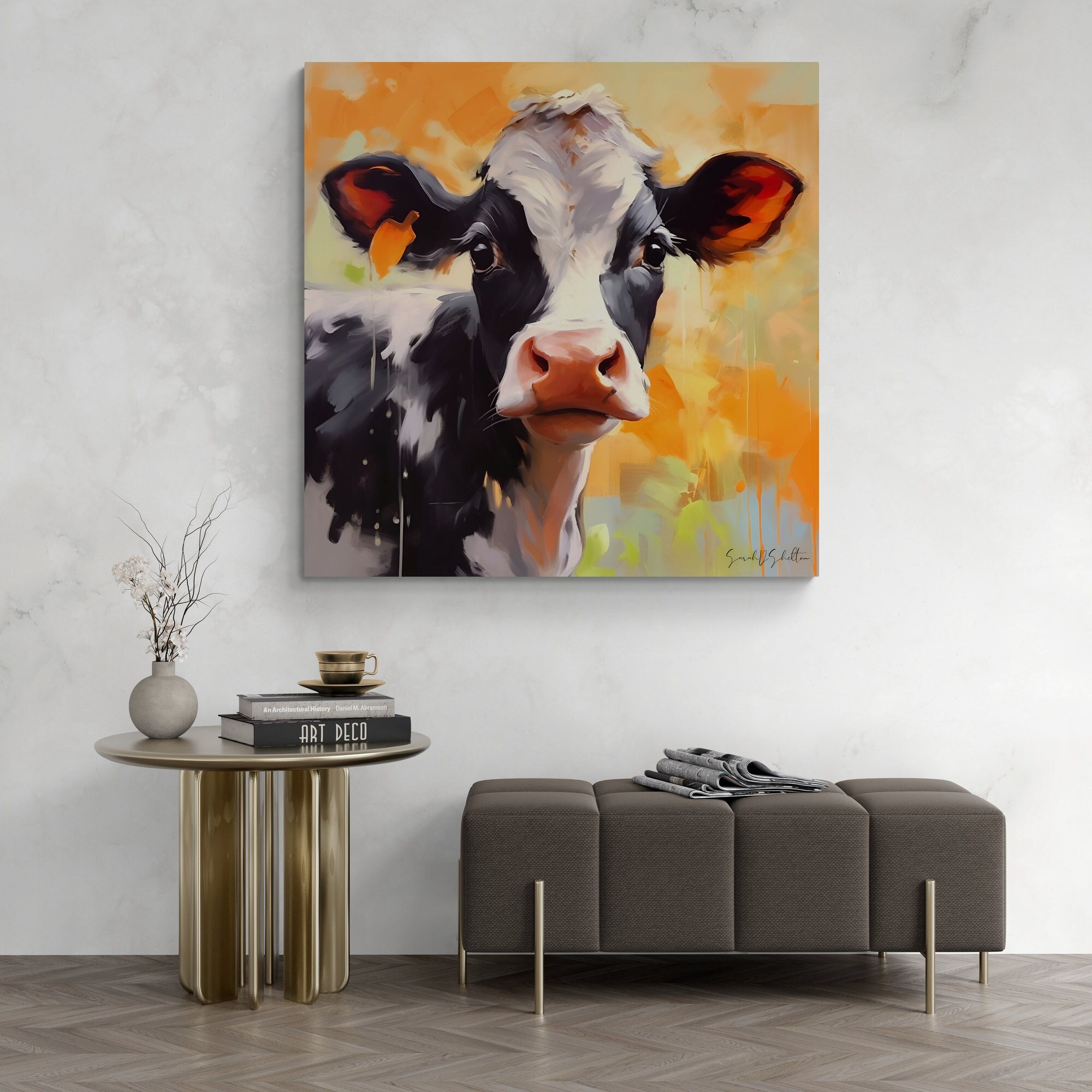 Hand Painted Cow Print Canvas Wall Art Farmhouse Ranch Decor Gift for ...