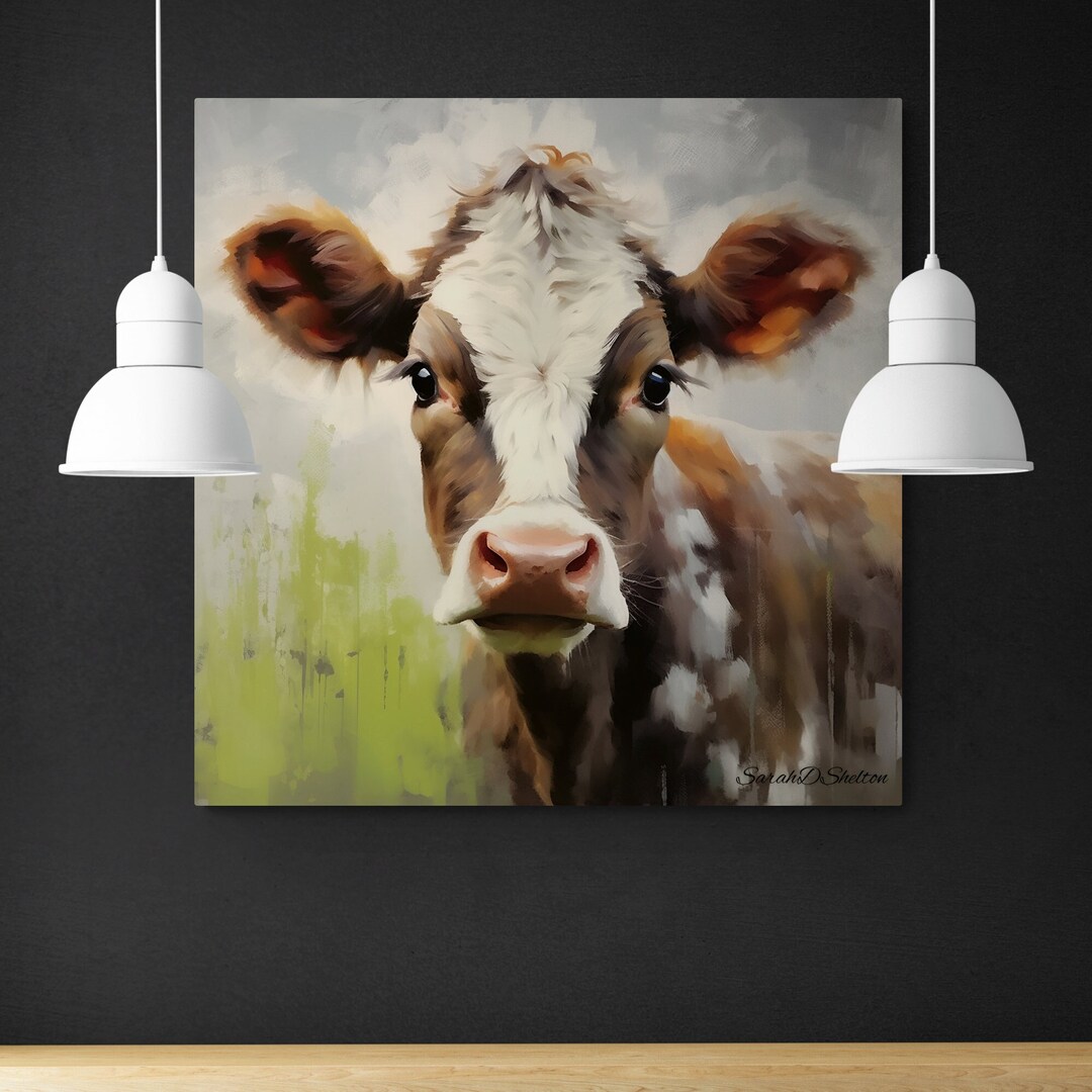 Hand-painted Cow Print on Canvas Cow Painting Print Art Farmhouse Home ...
