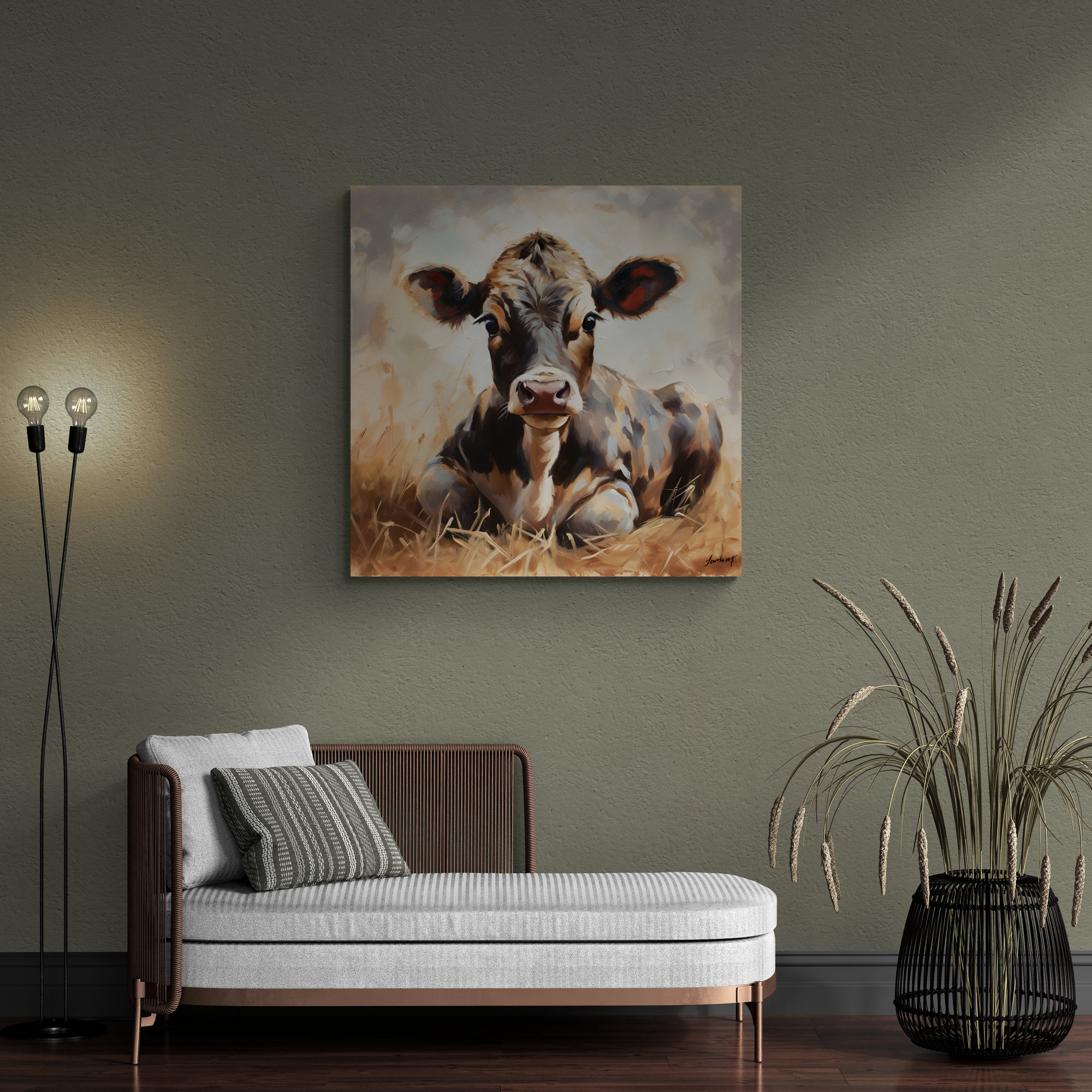 Hand-painted Cow Print on Canvas Cow Painting Print Art Farmhouse Home ...