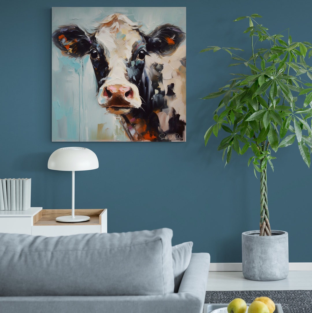 Hand-painted Cow Print on Canvas | Cow Painting Print Art | Farmhouse ...