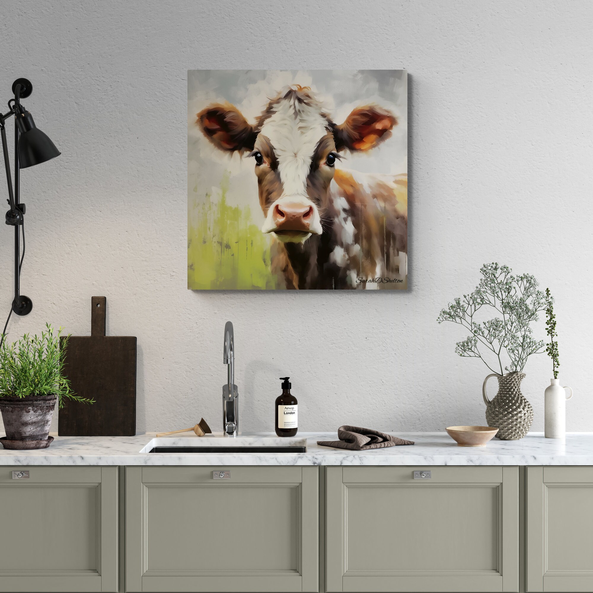 Hand-painted Cow Print on Canvas Cow Painting Print Art - Etsy