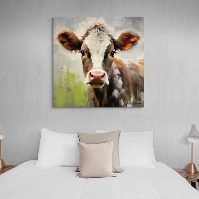 Hand-painted Cow Print on Canvas Cow Painting Print Art - Etsy