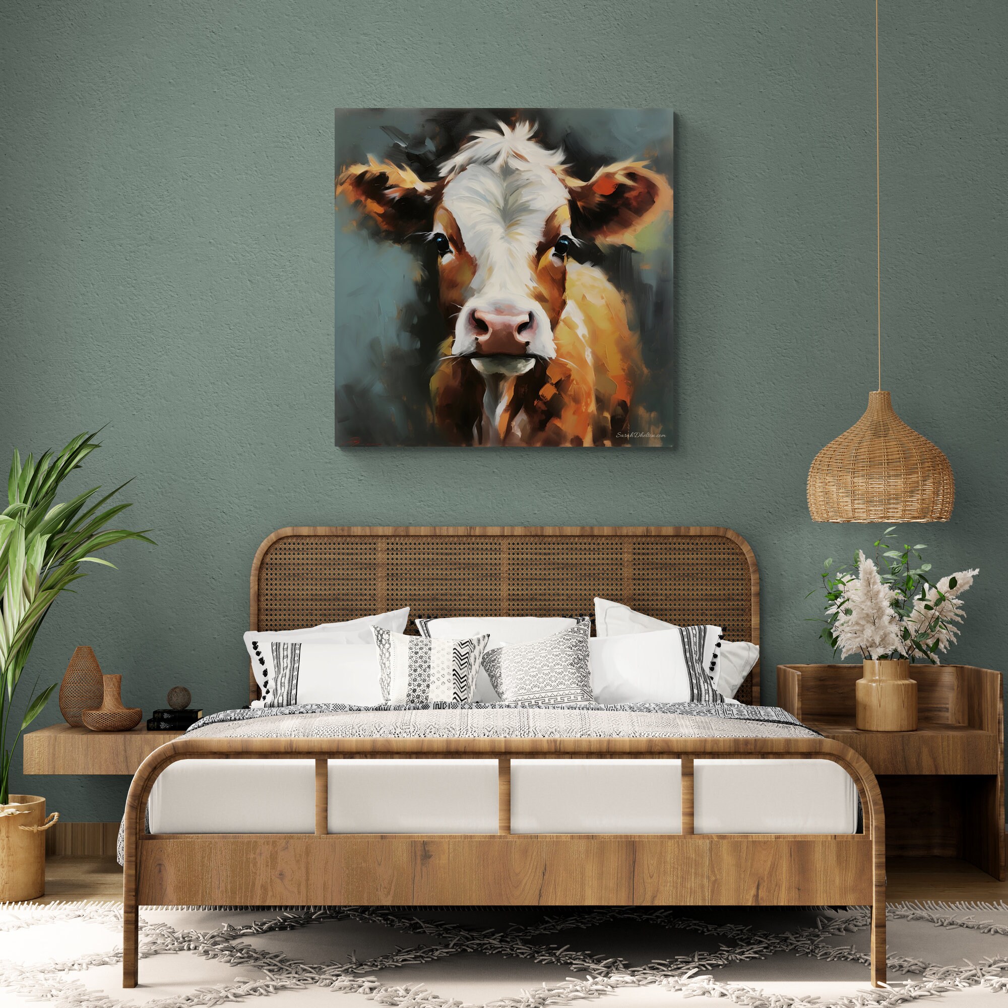 Hand-painted Cow Print on Canvas Cow Painting Print Art Farmhouse Home ...