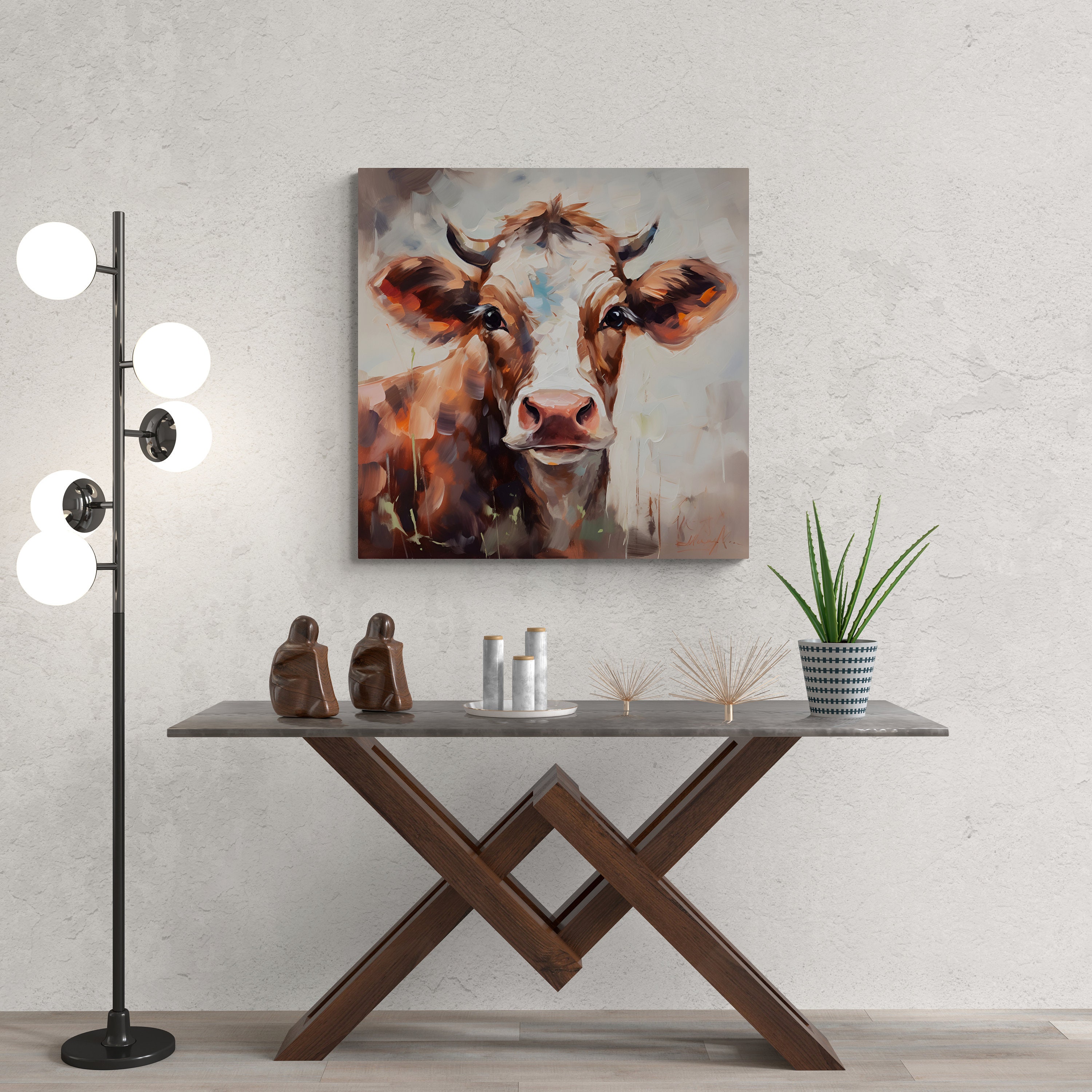 Hand-painted Cow Print on Canvas Cow Painting Print Art Farmhouse Home ...