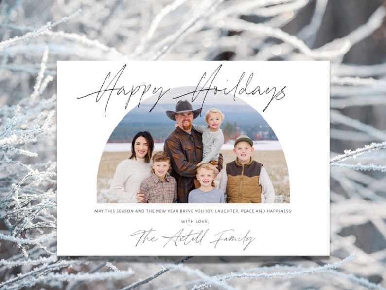Modern Photo Holiday Card Arch Template, Printable Minimalist Christmas ...