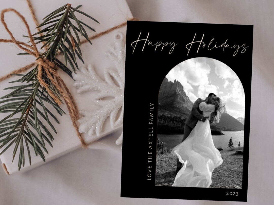 Modern Photo Holiday Card Arch Template, Printable Minimalist Christmas ...