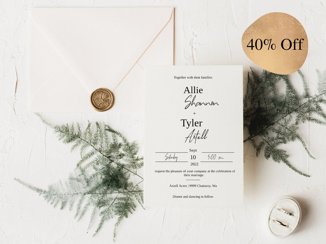 Traditional Wedding Invite Template, Simple Wedding Invitation, Instant ...