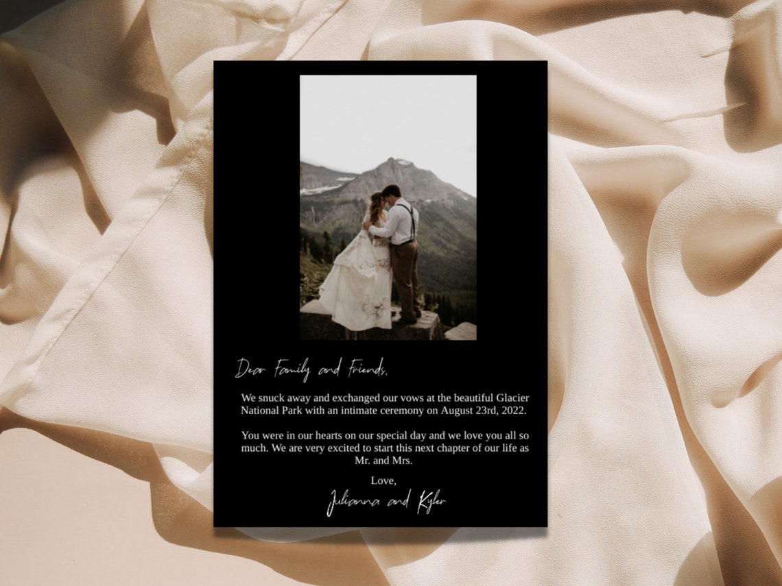 Minimalist Elopement Announcement Template, Printable Photo Elopement ...