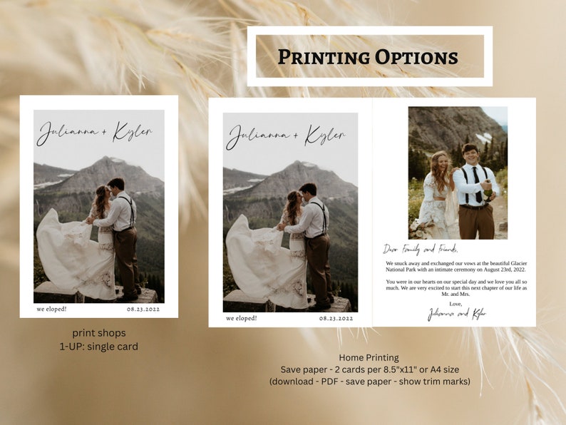 Minimalist Elopement Announcement Template. Printable Photo Elopement ...