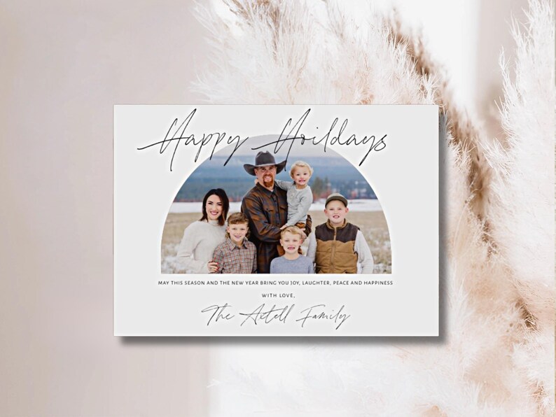 Modern Photo Holiday Card Arch Template, Printable Minimalist Christmas ...