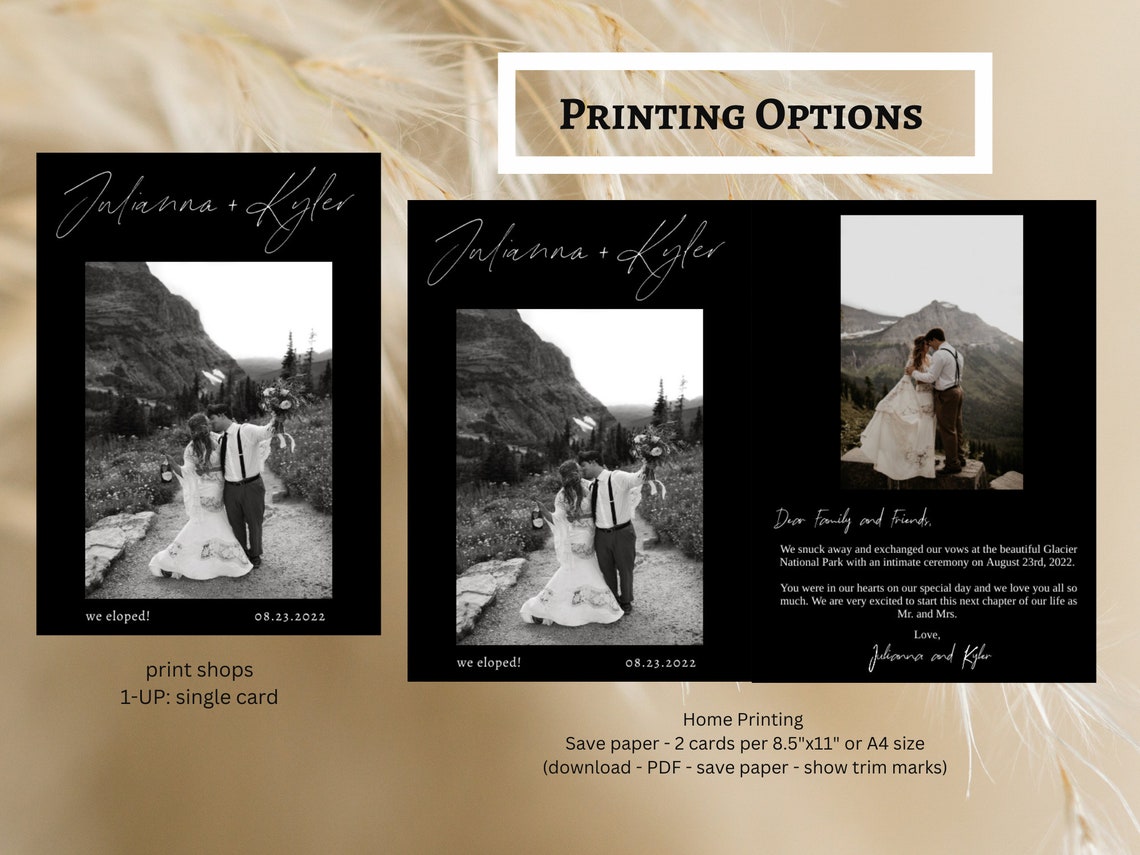 Minimalist Elopement Announcement Template, Printable Photo Elopement ...