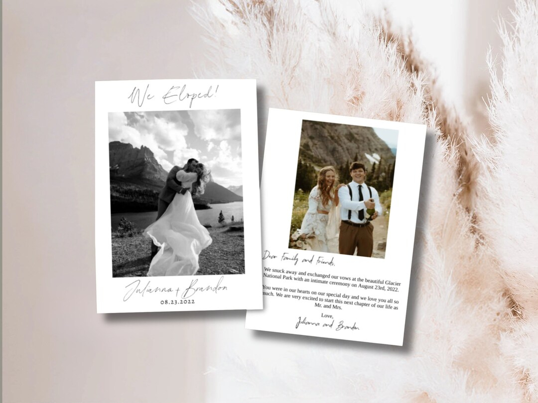 Minimalist Elopement Announcement Template, Printable Photo Elopement ...