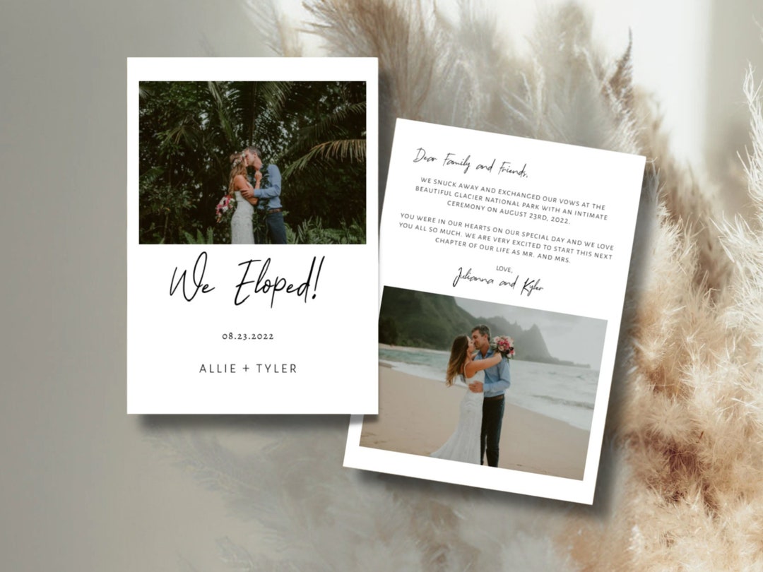 Modern Elopement Announcement Template, We Eloped Card, Minimalist ...