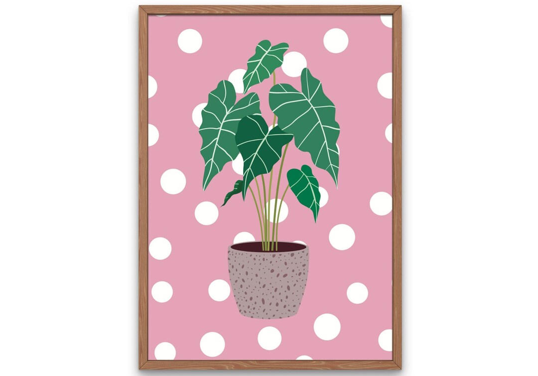 Pink Retro Botanical House Plant Downloadable Art Print, Colourful ...