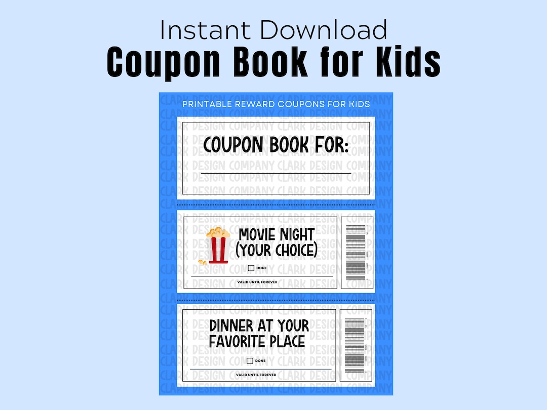 Kids Printable Rewards Coupon Book - Etsy
